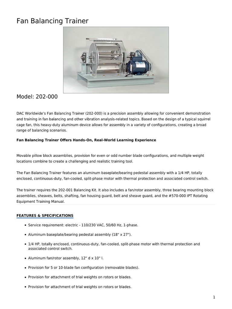 Fan Balancing Trainer - Realistic Hands-On Vibration Analysis Training ...