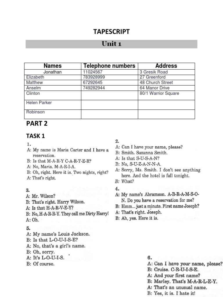 Tapescript: Unit 1 | PDF