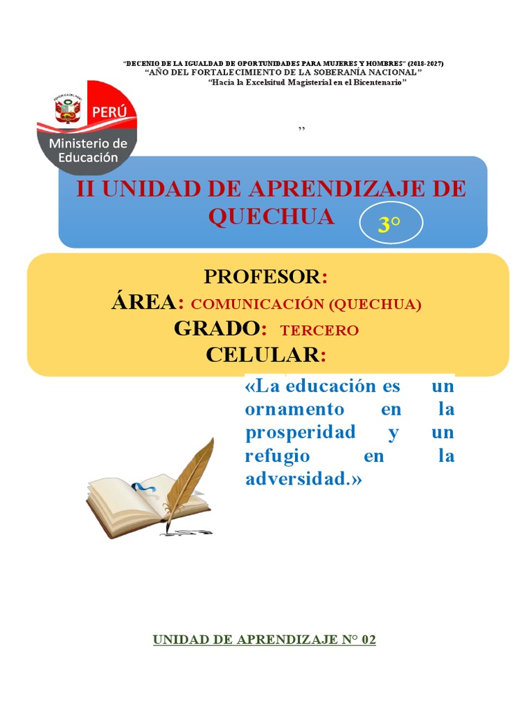 2 Unidad de Aprendizaje QUECHUA 3° | PDF | Aprendizaje | Enseñando