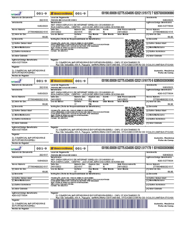 Boleto Net Onda | Download grátis PDF | Moeda | Pagamentos