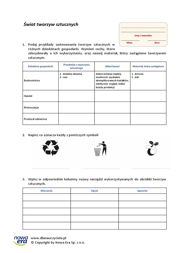 Karta Pracy Swiat Tworzyw Sztucznych | PDF