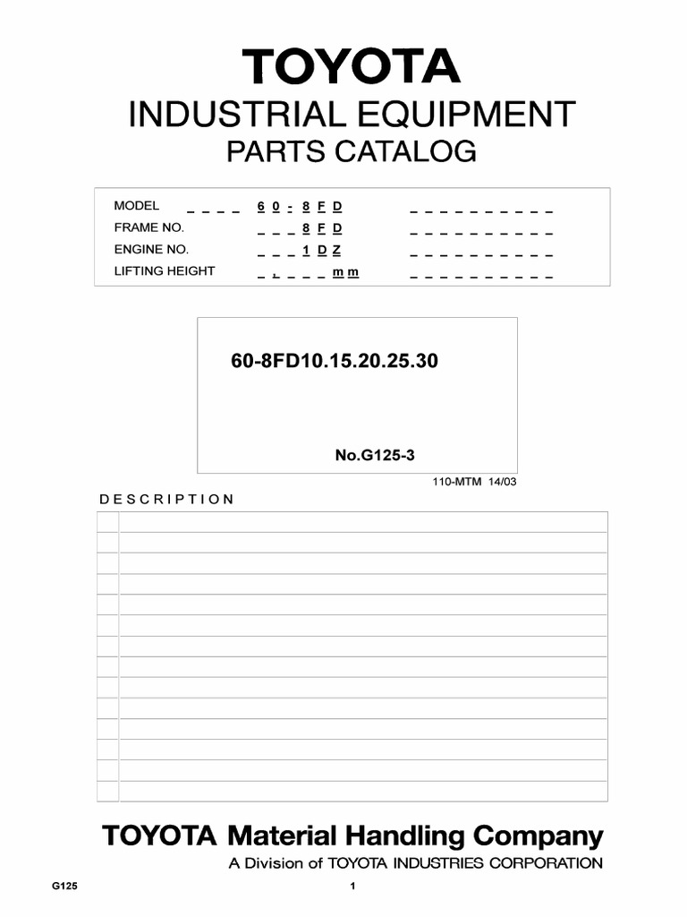 Manual Toyota Forklift FD 25 G125-3 - 14.03 | PDF
