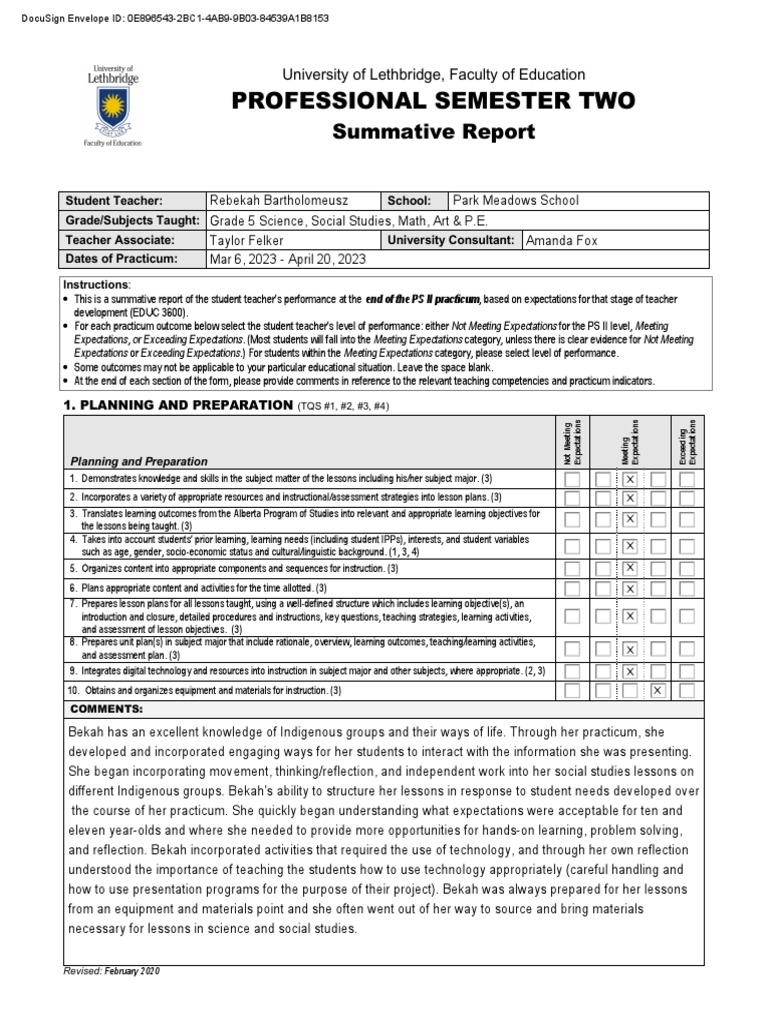 Ps II Summative Report Rebekah Bartholomeusz | PDF | Educational ...