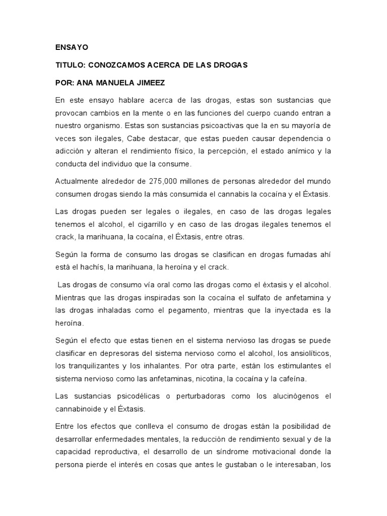 Ensayo Acerca de Las Drogas | PDF | Drogas | Cannabis (Droga)