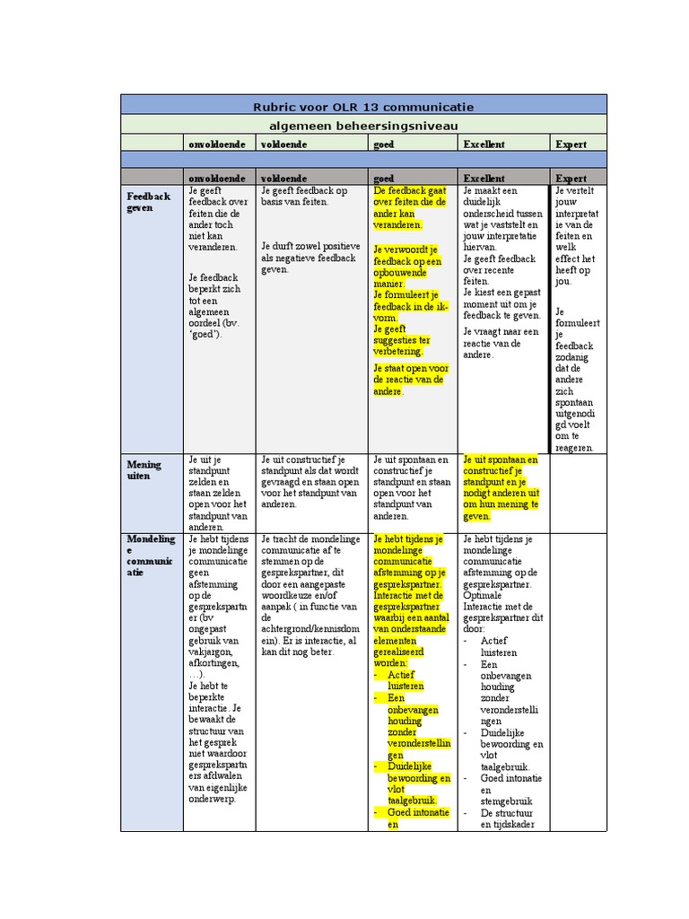 Rubric Voor Olr 13 Communicatie | PDF
