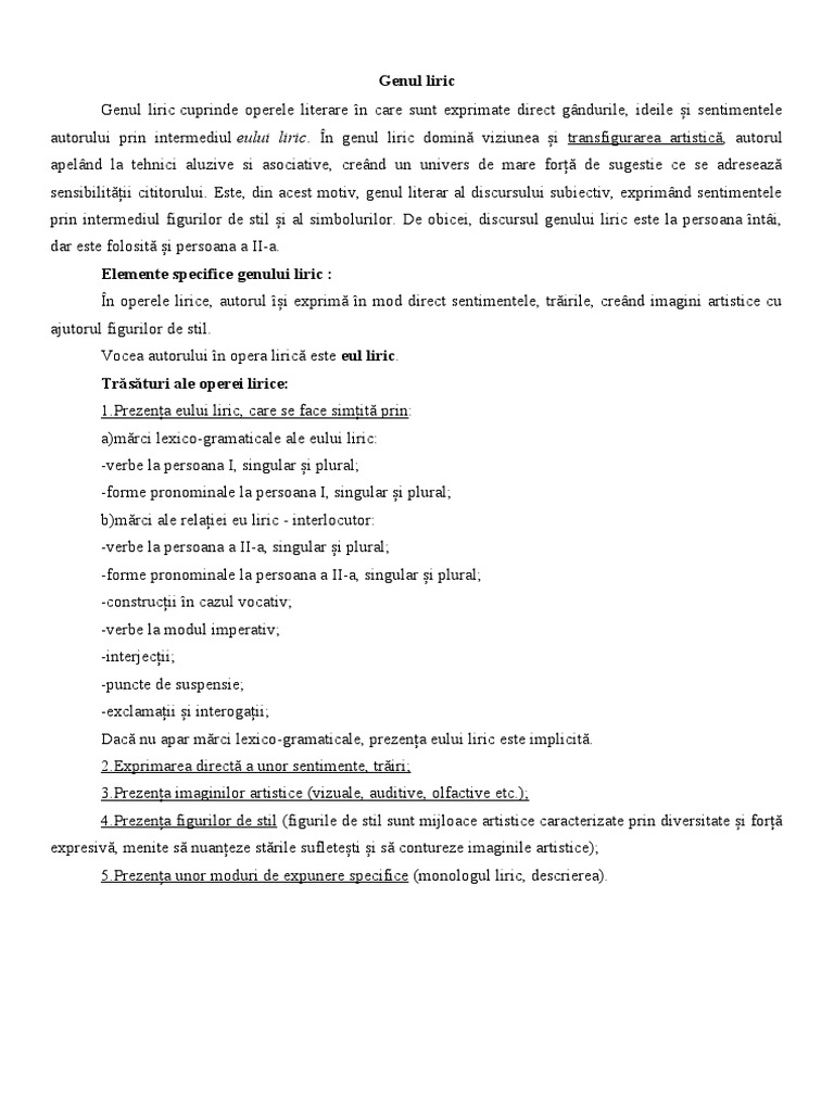Genul Liric Teorie Modele | PDF