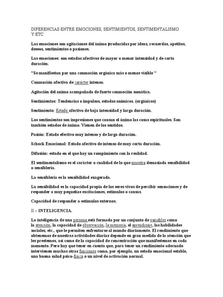Diferencias Entre Emociones, Sentimientos, Sentimentalismo Y Etc | PDF