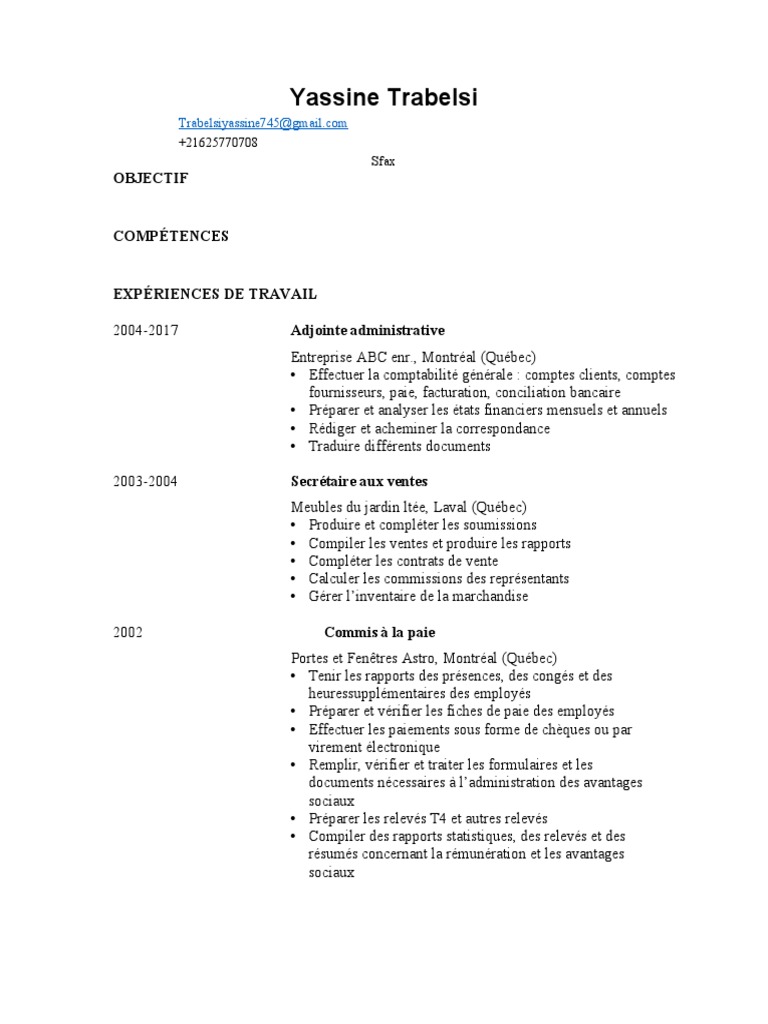 CV d'Adjointe Administrative | PDF | Québec | Montréal