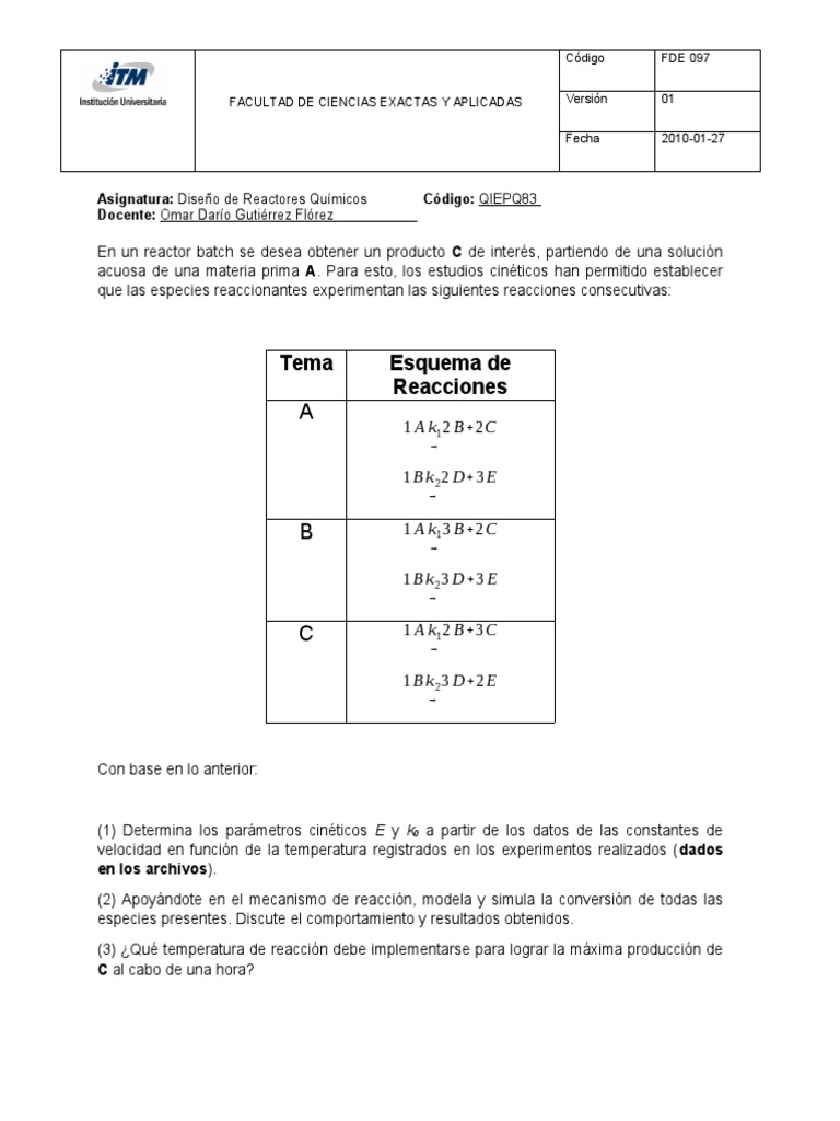 QIDRQ194 Ejercicio Simulación Rxnes Qcas | PDF
