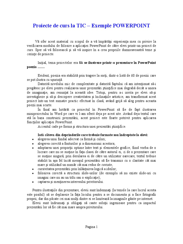 Proiecte de Curs La Tic Powerpoint | PDF