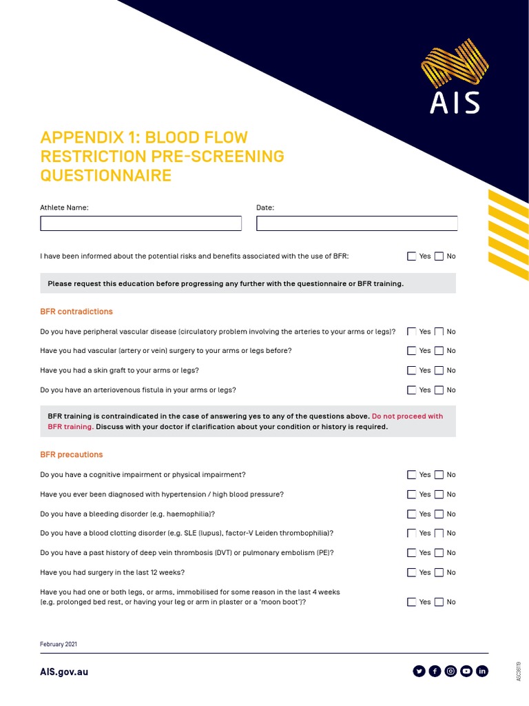 Blood-Flow-Restrictions-Questionnaire Pre Screen | PDF