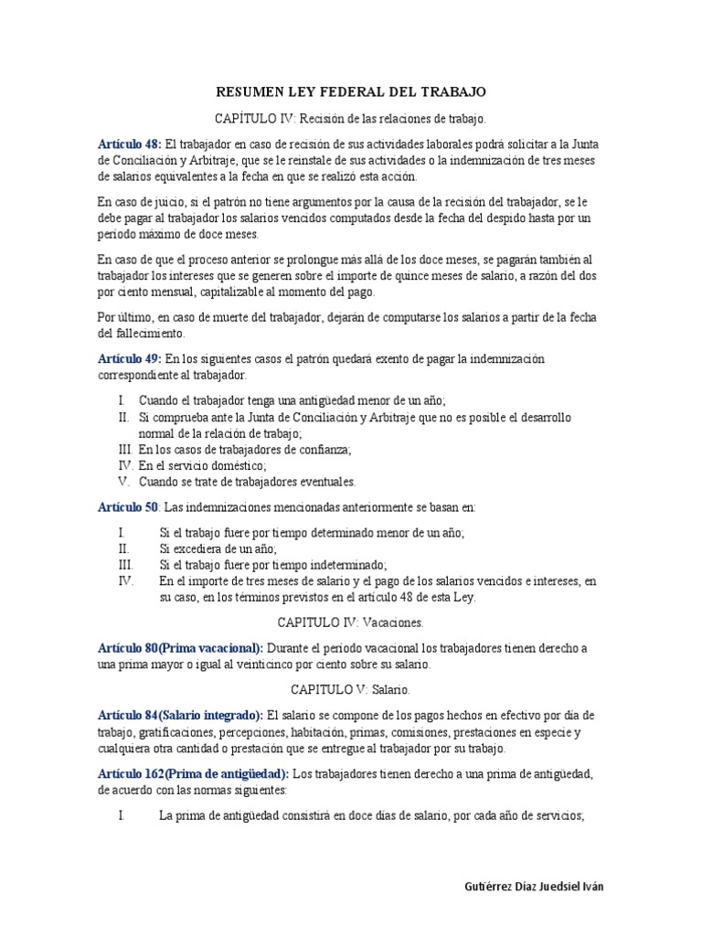 Resumen Ley Federal Del Trabajo | PDF