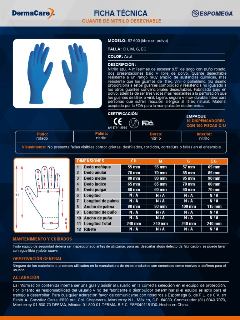 Ficha Técnica: Guante de Nitrilo Desechable | PDF