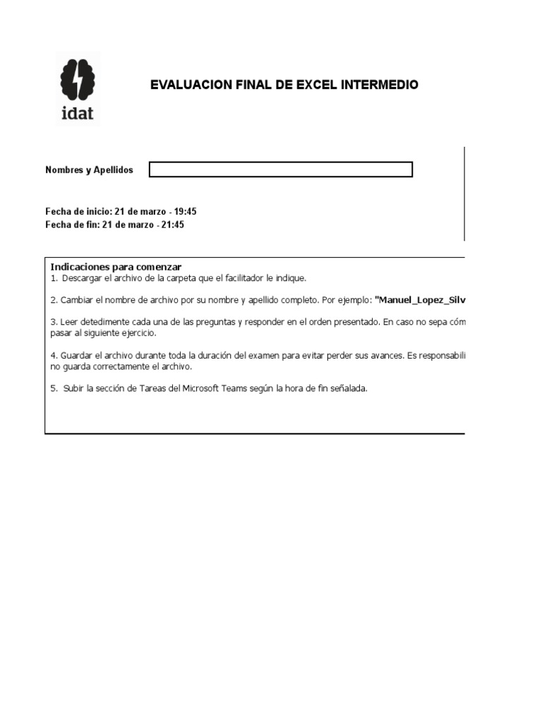 Examen Final - Excel Intermedio | PDF
