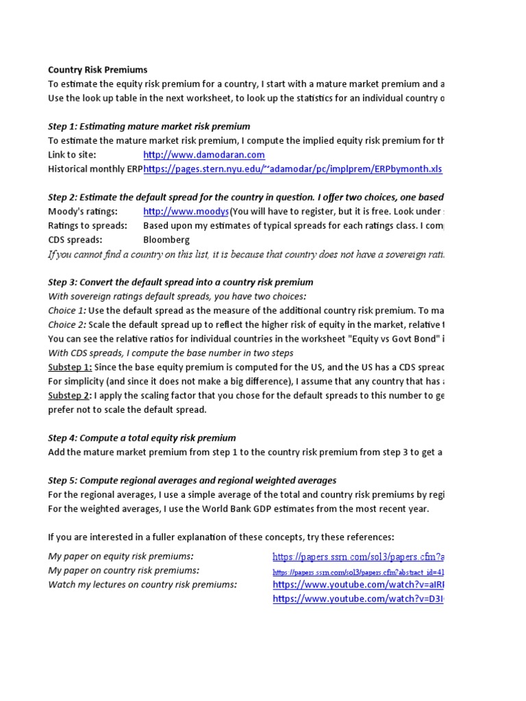 Country Equity Risk Premium Guide | PDF | Risk Premium | Bonds (Finance)