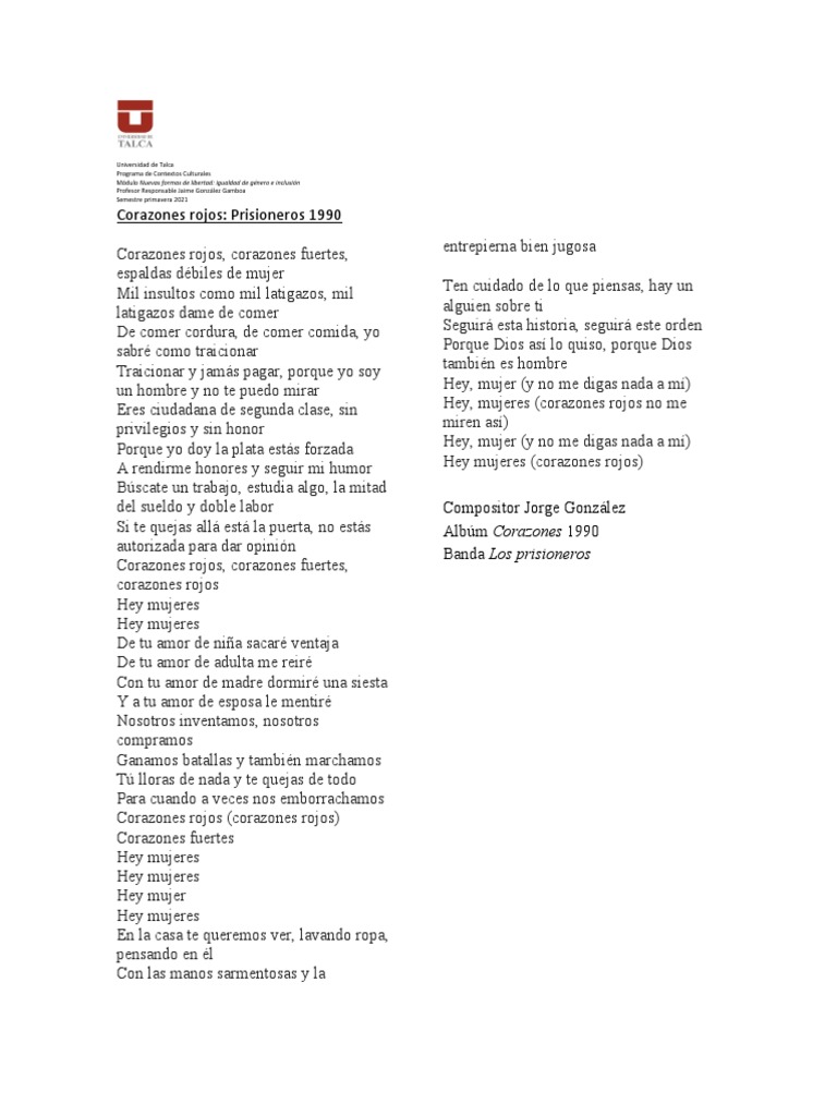 Clase 2 Cancion Corazones | PDF