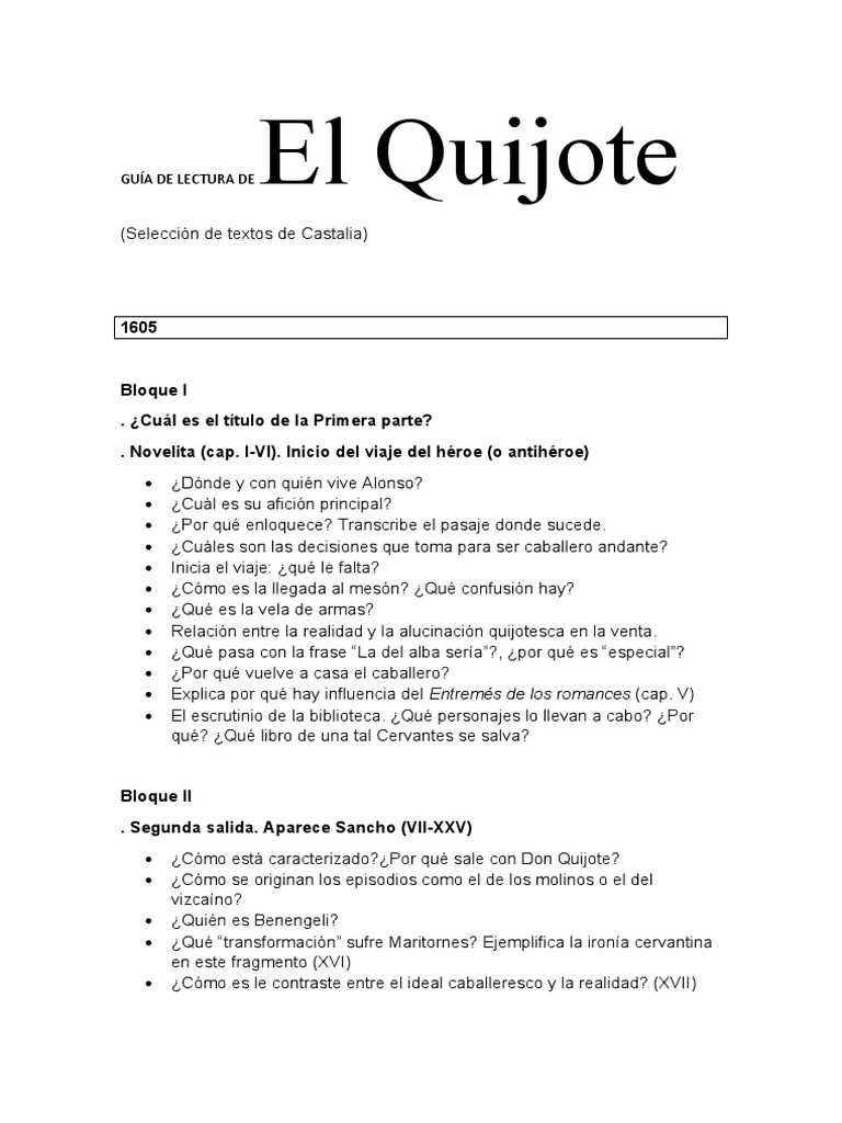 Guía de El Quijote | PDF | Don Quijote | Novelas españolas