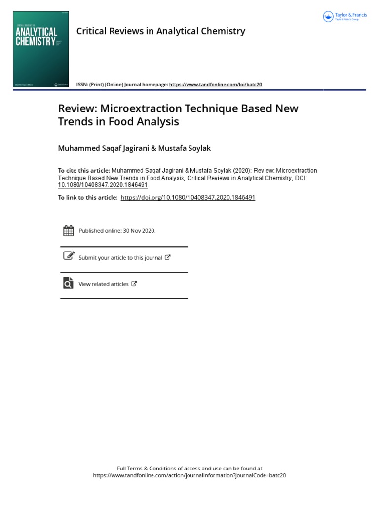 2020 Review Microextraction Technique Based New Trends in Food Analysis | PDF | Carbon Nanotube ...