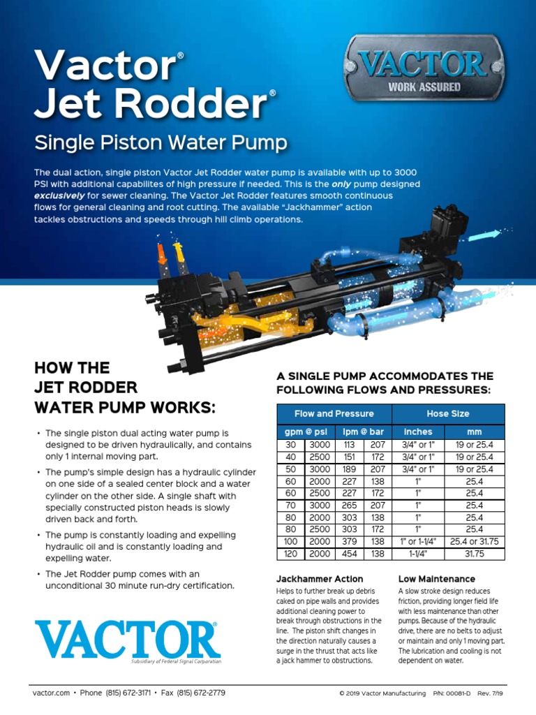 Vactor Jet Rodder: Single Piston Water Pump | PDF | Pump | Piston