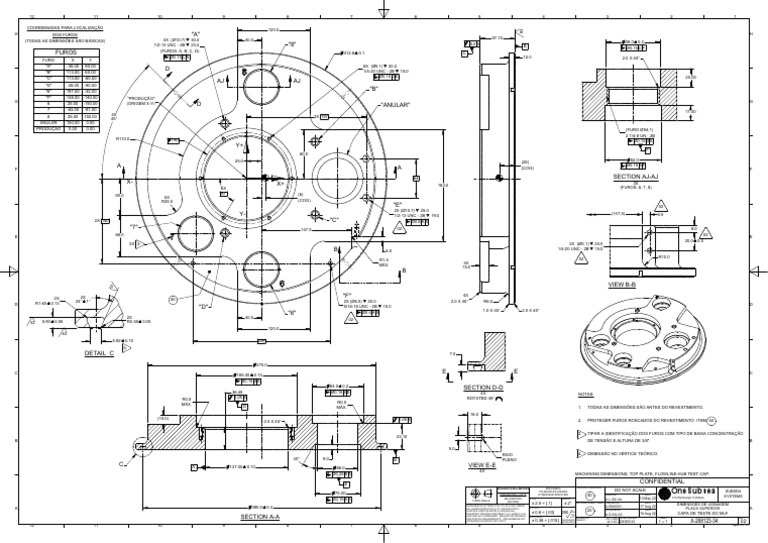 Coordenadas e especificações técnicas para localização de furos em peça ...