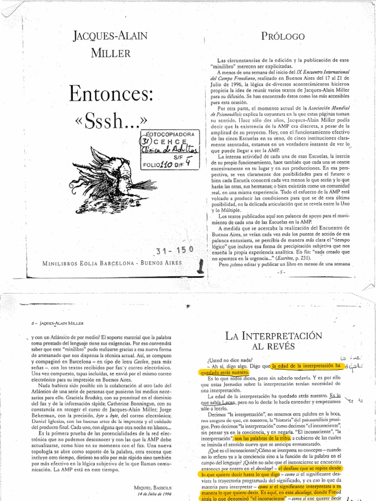 Jacques-Alain Miller - Entonces - SSSH | PDF