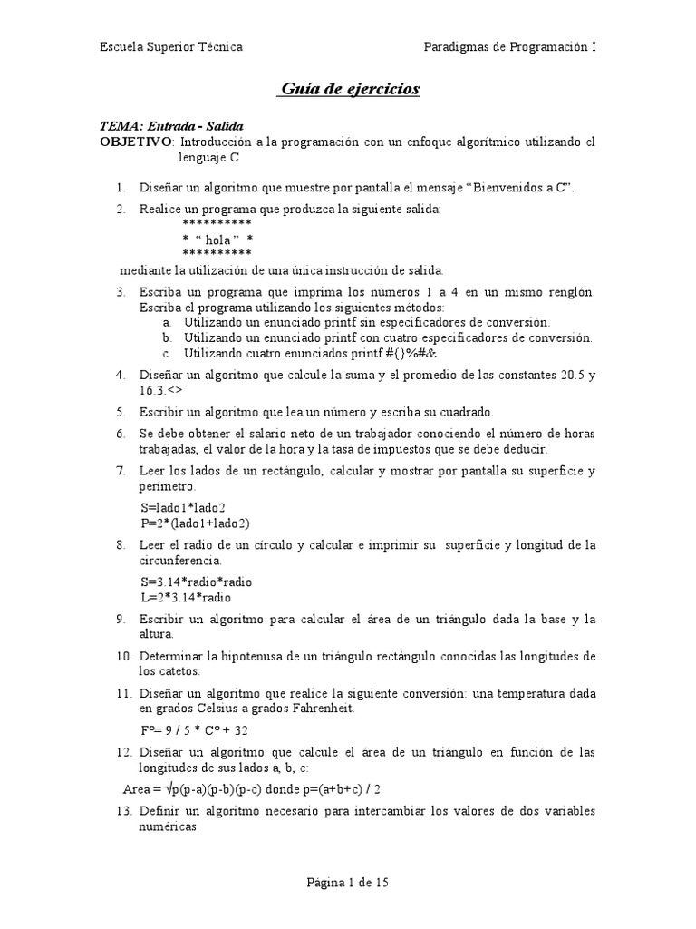 Guia de Ejercicios Paradigmas de Programación I | PDF