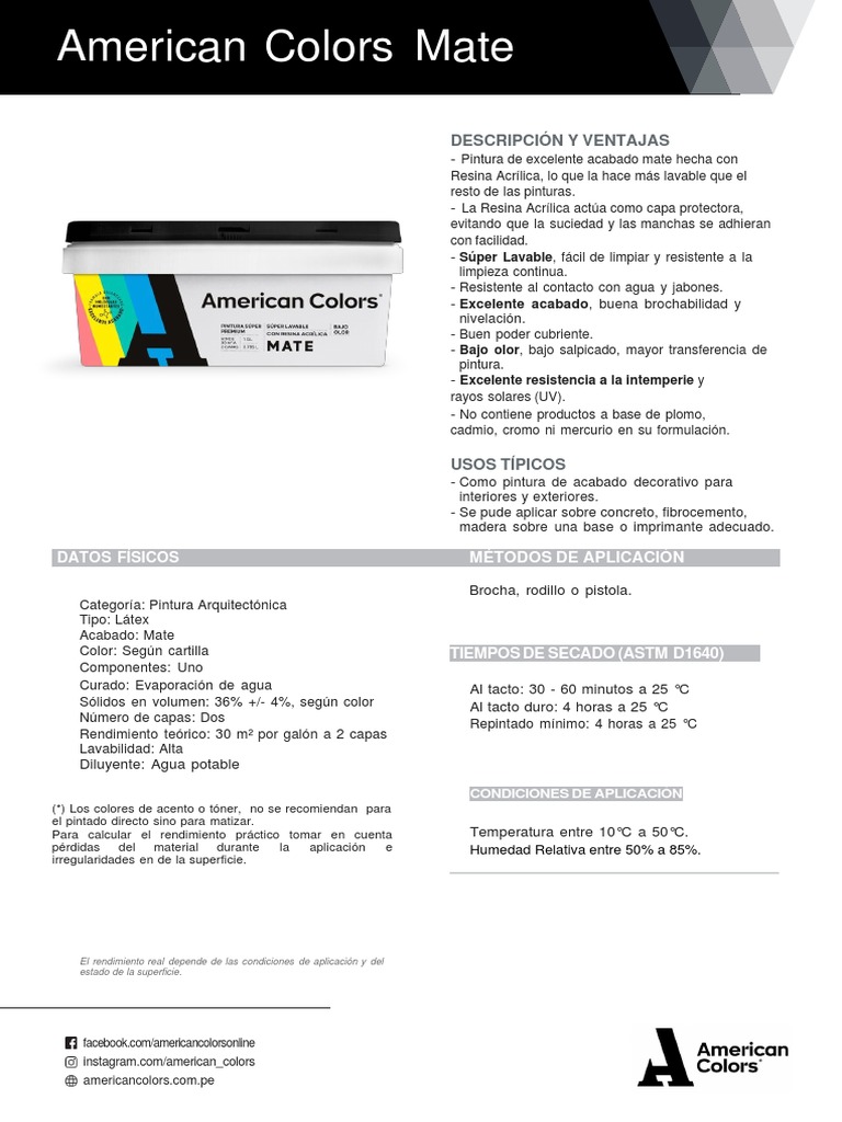 Pintura Mate American Colors Ultra Lavable | PDF