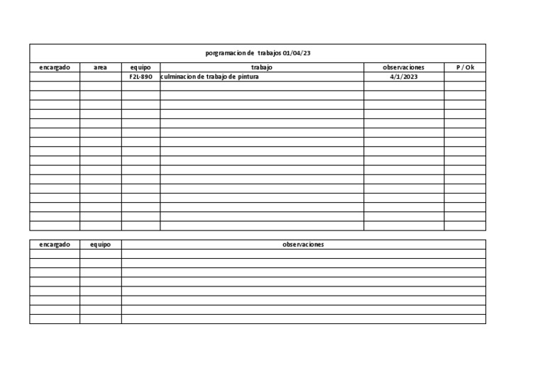 Formato de Programacion de Trabajos | PDF