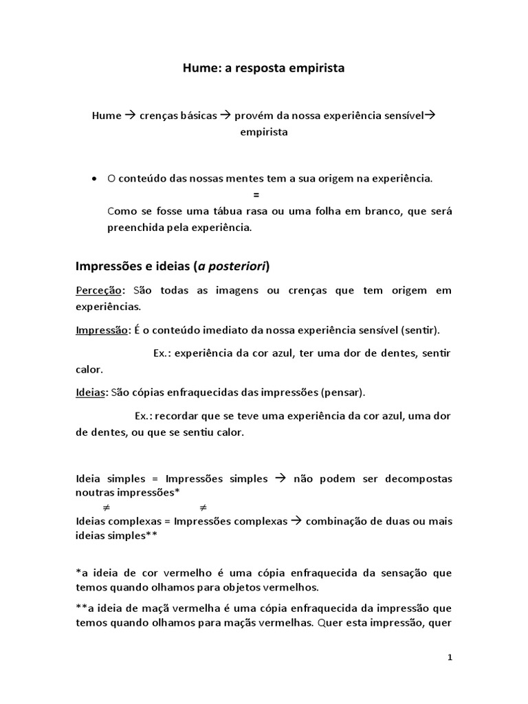David Hume_ a resposta empirista - resumo de filosofia 11ºano | PDF ...