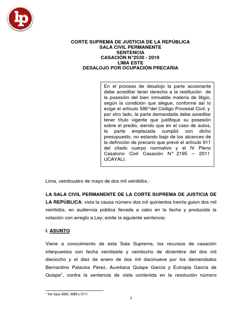 Casacion 2530 2019 Lima Este LPDerecho | PDF Casacion 2530 2019 Lima Este LPDerecho | PDF