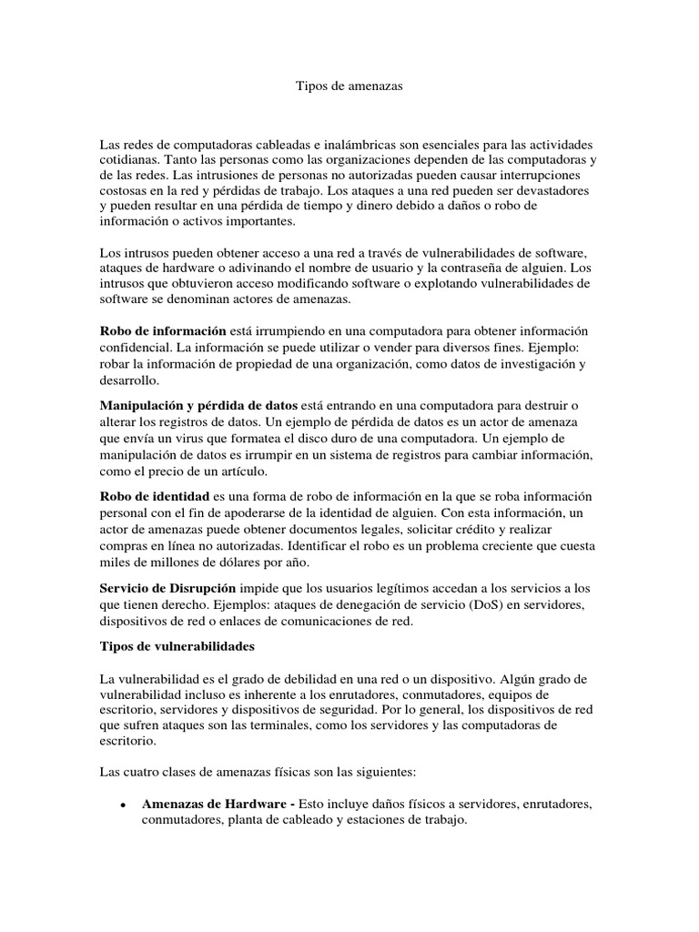 Tipos de Amenazas | PDF | Red de computadoras | Autenticación