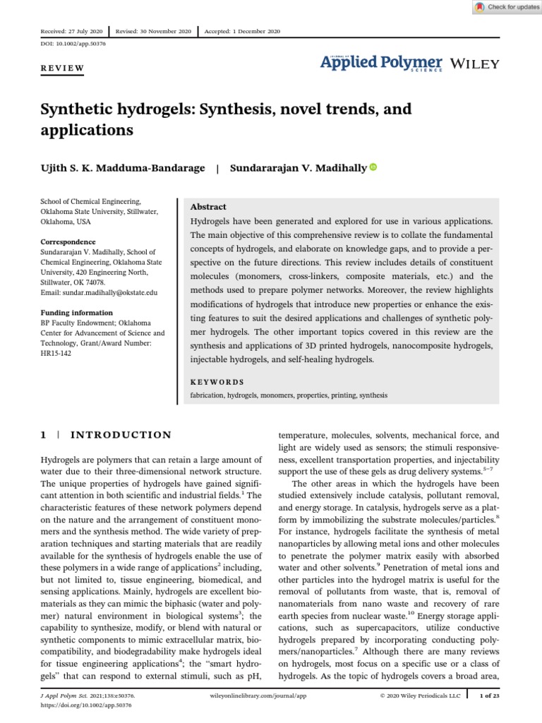 Synthetic Hydrogels | PDF | Gel | Polymers