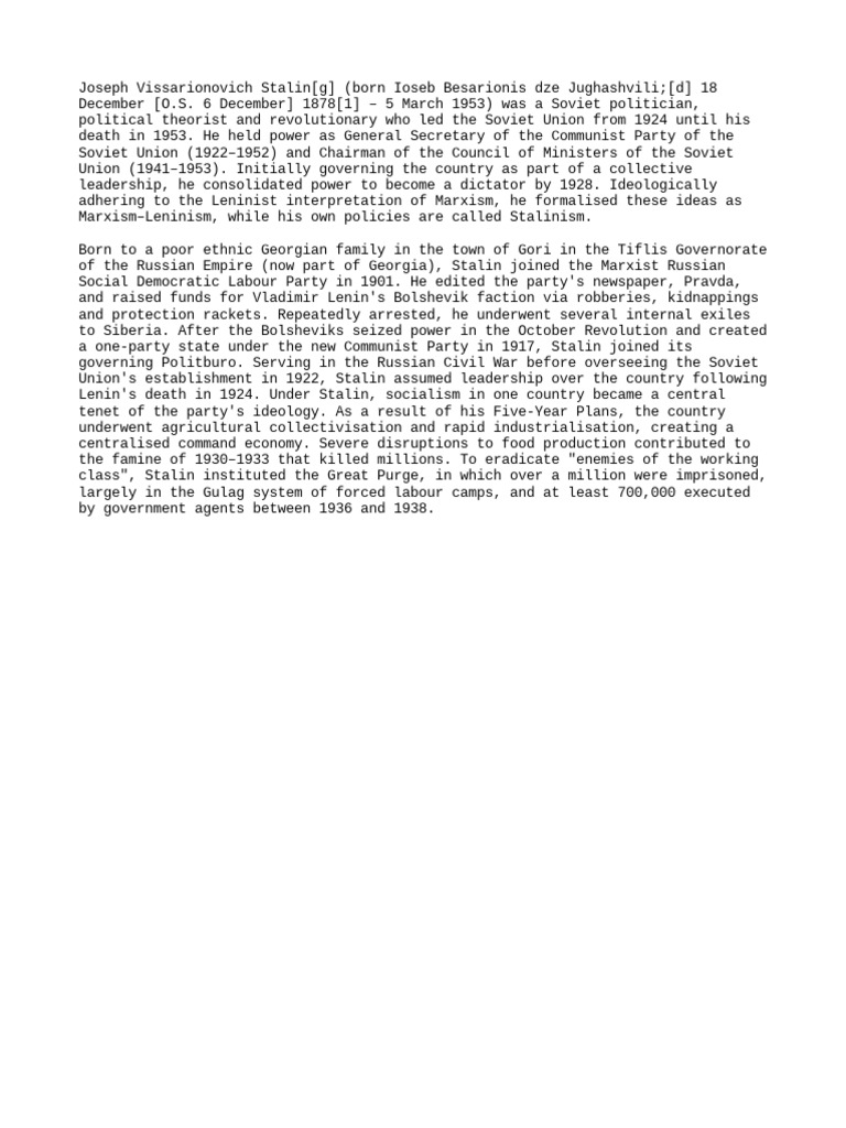 Life of Joseph Stalin | PDF