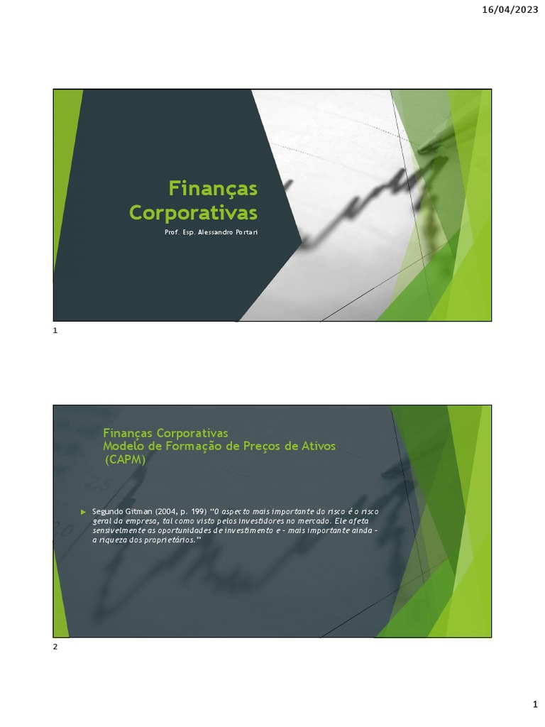 Slide Risco e Retorno - O Modelo de Formação de Preços de Ativos (CAPM ... Slide Risco e Retorno - O Modelo de Formação de Preços de Ativos (CAPM ...