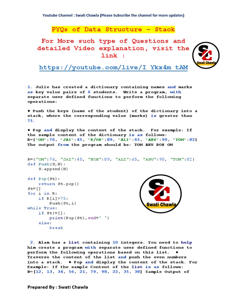 Pyqs Of Data Structure Stack For More Such Type Of Questions And Detailed Video Explanation