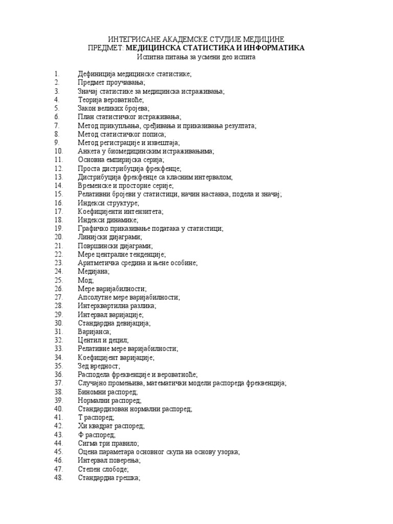 Medicinska Statistika I Informatika M | PDF