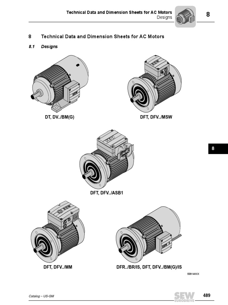 8 Technical Data and Dimension Sheets For AC Motors: 8.1 Designs | PDF ...