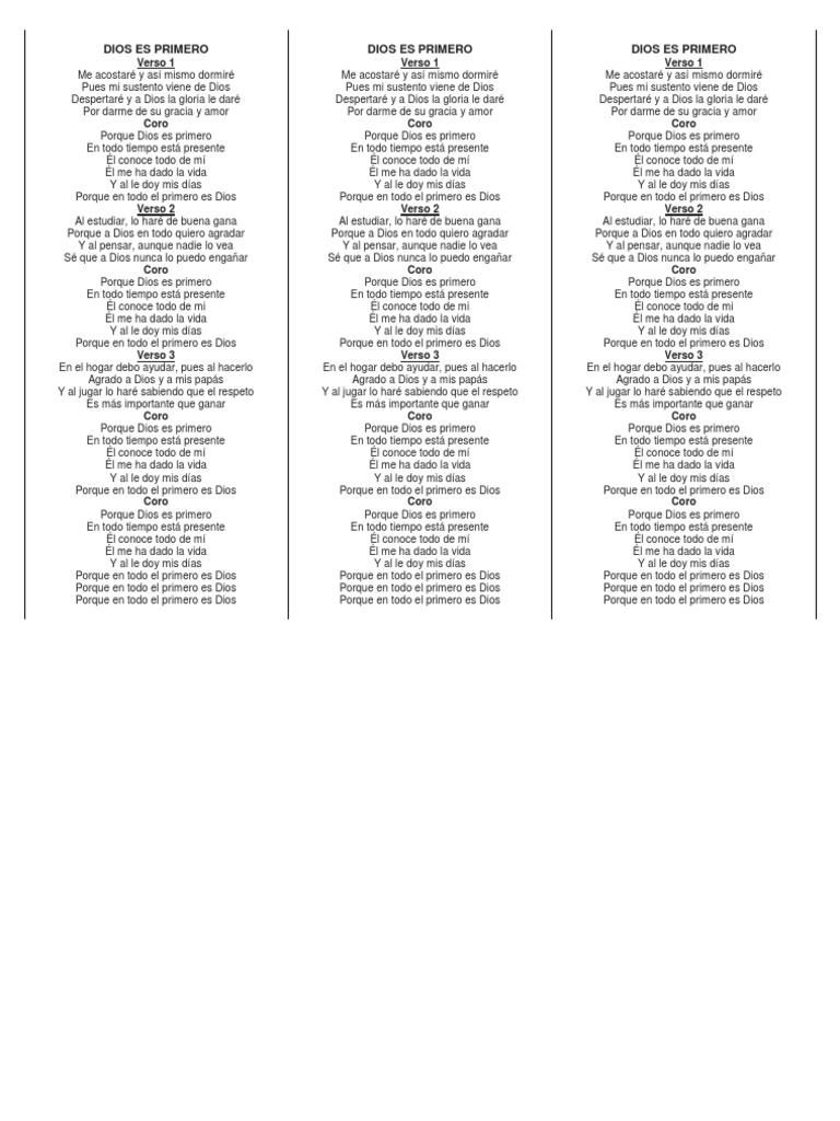 Dios Es Primero Letra x3 | PDF
