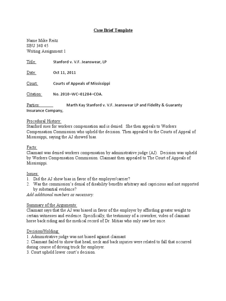 Case Briefing Stanford V | PDF