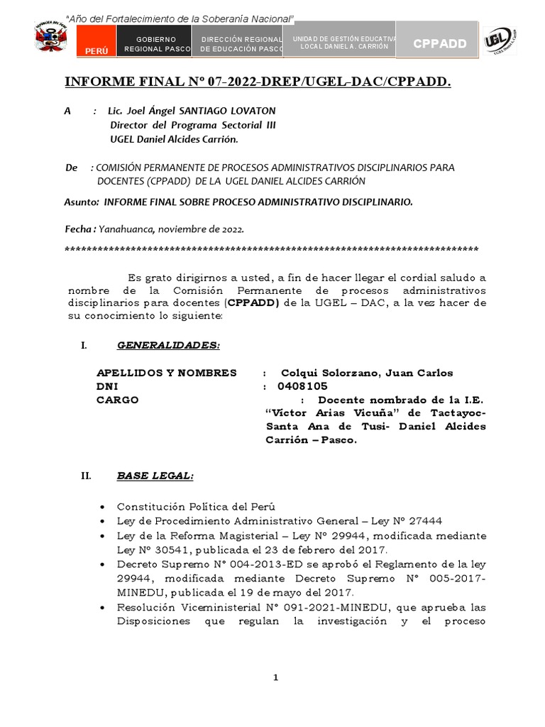 INFORME FINAL | PDF | Perú | El proceso de destitución