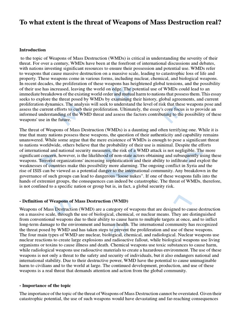 To What Extent Is The Threat of Weapons of Mass Destruction Real | PDF | Weapons Of Mass ...
