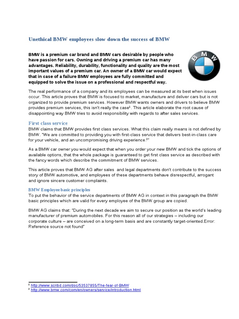 Unethical Behavior Hurts BMW's Success | PDF | Bmw | Sustainability