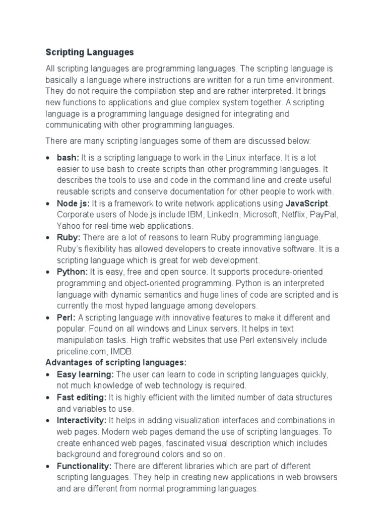 Advantages of Scripting Languages | PDF