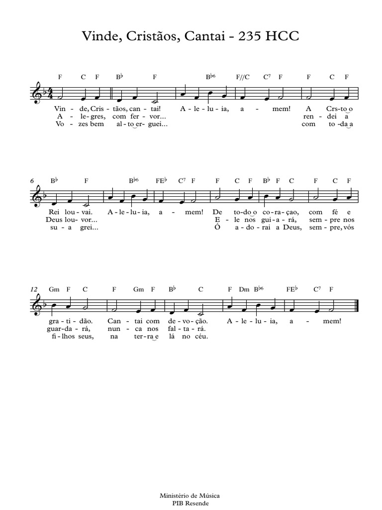 Vinde, Cristãos, Cantai - 235 HCC - Partitura completa | PDF