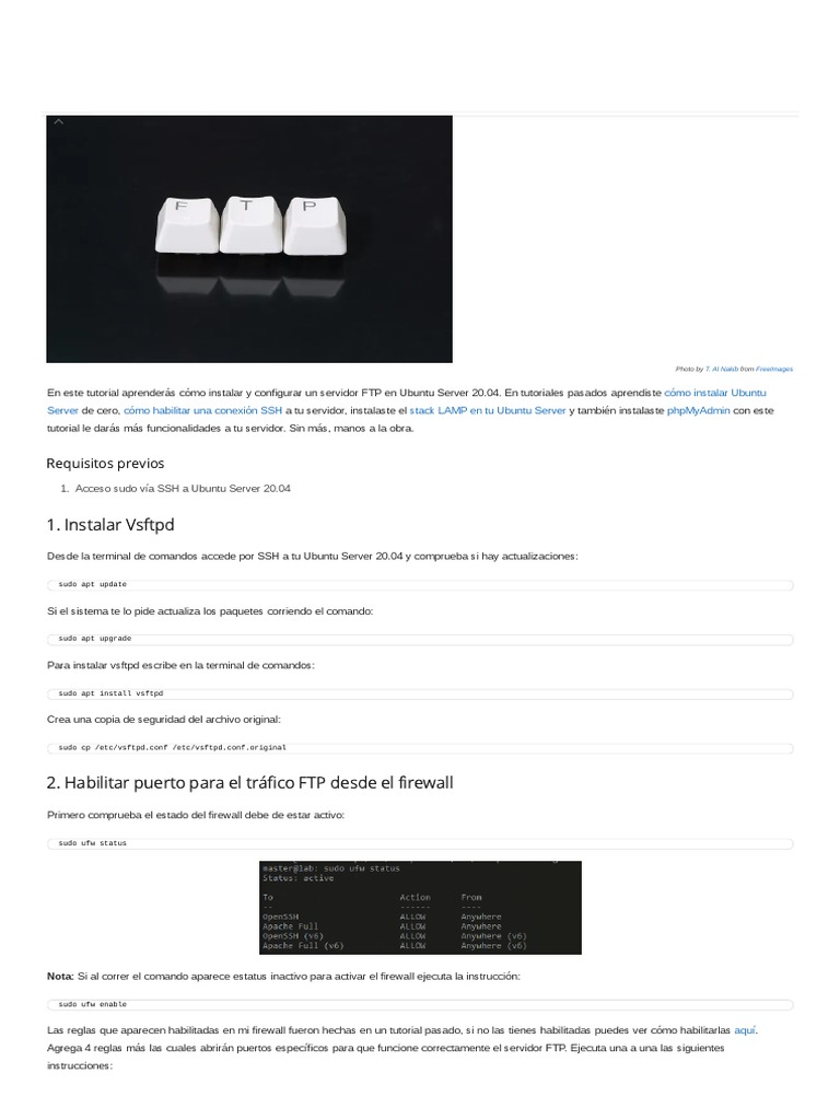 Cómo Instalar y Configurar Un Servidor FTP en Ubuntu Server | PDF | Protocolo de transferencia ...