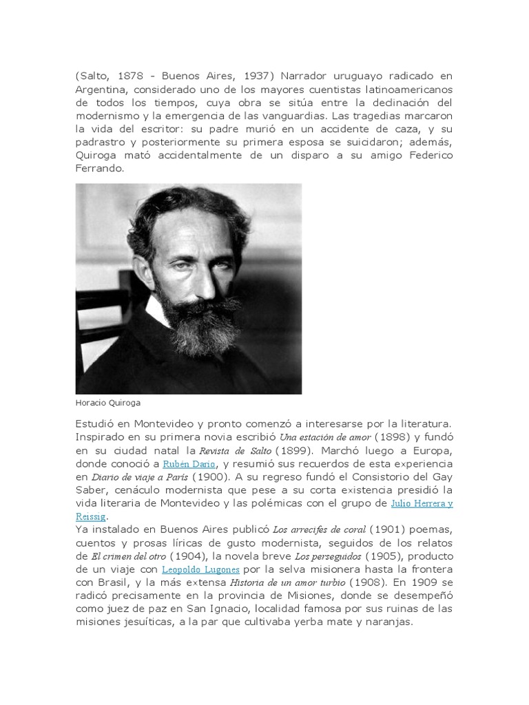 Resumen Biografia Horacio Quiroga | PDF
