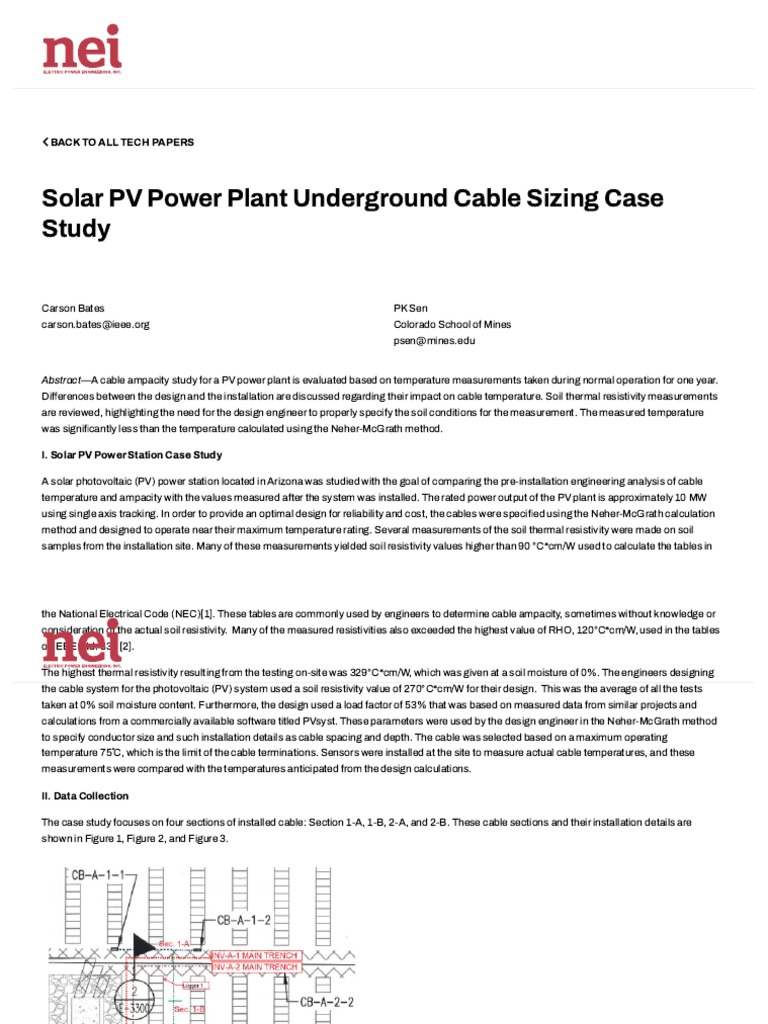 Solar PV Power Plant Underground Cable Sizing Case Study | PDF ...