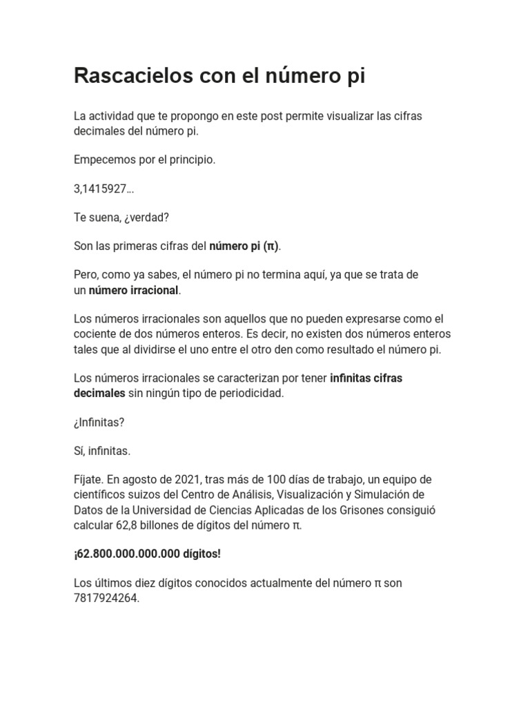 Rascacielos Con El Numero Pi | PDF | Pi | Matemática Elemental
