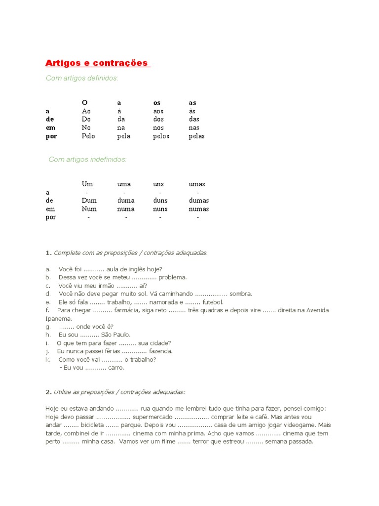 Exercicios com artigos e contracoes 2 (1) | PDF