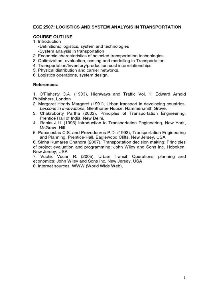 ECE 2507 LOGISTICS AND SYSTEM ANALYSIS IN TRANSPORTATION Rev PRT 3 | PDF